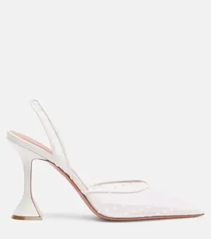Amina Muaddi Holli 95 Point D'esprit Slingback Pumps - White