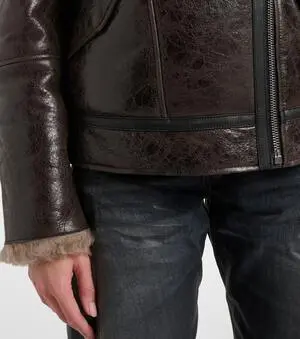 Acne Studios Shearling-trimmed Leather Jacket - Grey