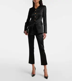 Veronica Beard Stila Cropped High-rise Satin Slim Pants - Black