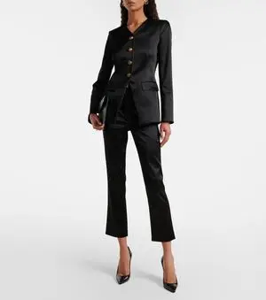 Veronica Beard Stila Cropped High-rise Satin Slim Pants
