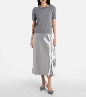 Tory Burch Satin Midi Skirt - Silver