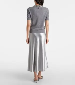 Tory Burch Satin Midi Skirt - Silver