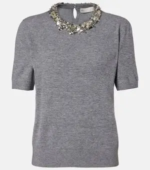 Tory Burch Embellished Wool And Cashmere Top - Grey