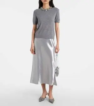Tory Burch Embellished Wool And Cashmere Top - Grey