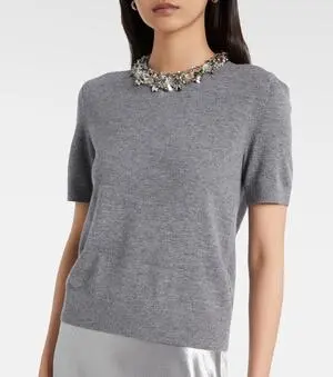 Tory Burch Embellished Wool And Cashmere Top - Grey