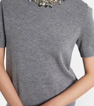 Tory Burch Embellished Wool And Cashmere Top - Grey