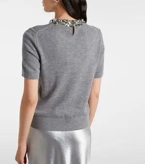 Tory Burch Embellished Wool And Cashmere Top - Grey