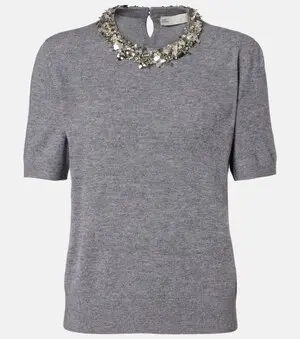 Tory Burch Embellished Wool And Cashmere Top - Grey