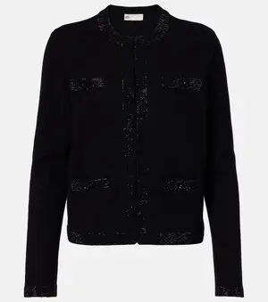 Tory Burch Embellished Wool-blend Cardigan - Black