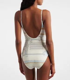 Tory Burch Printed One Piece Swimsuit - Beige