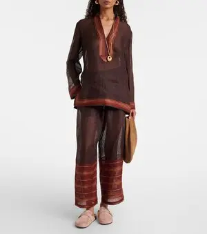 Tory Burch Striped Cropped Linen Pants - Brown
