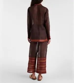 Tory Burch Striped Cropped Linen Pants - Brown