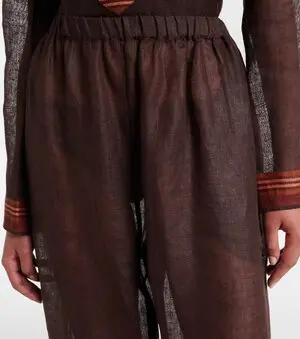 Tory Burch Striped Cropped Linen Pants - Brown