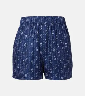 Tory Burch Printed Silk-Blend Shorts Blue