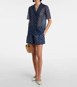 Tory Burch Printed Silk-blend Shorts - Blue