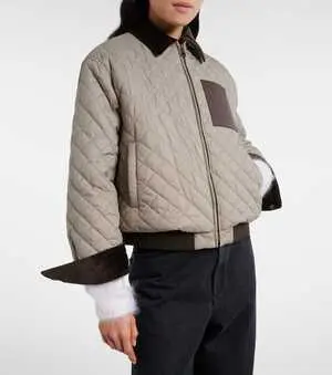 Loewe Anagram Leather-trimmed Quilted Jacket - Grey