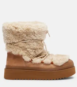 Tory Burch Shearling And Suede Boots - Beige