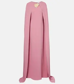 Oscar De La Renta Caped Silk-blend Georgette Gown