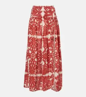 Poupette St Barth Carla Printed Cotton Maxi Skirt - Red
