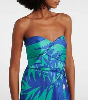 Poupette St Barth Collina Printed Strapless Midi Dress - Blue