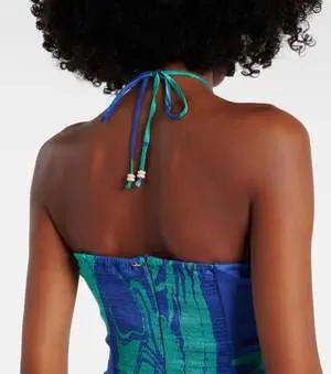 Poupette St Barth Collina Printed Strapless Midi Dress - Blue