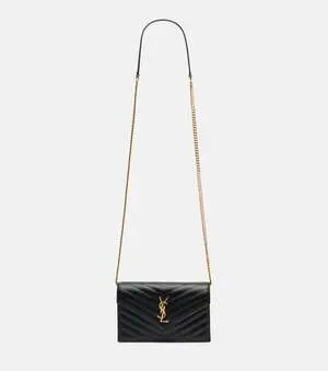 Saint Laurent Cassandre Envelope Small Leather Wallet On Chain - Black
