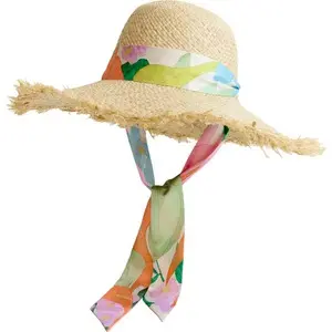 LOST PATTERN Cartagena Straw Hat With Ribbon Tie - Pink And Green