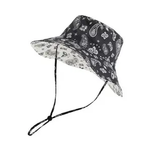 LOST PATTERN Paisley Cotton Reversible Sun Hat - Charcoal Black