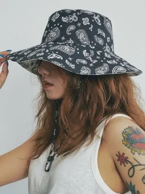 LOST PATTERN Paisley Cotton Reversible Sun Hat - Charcoal Black