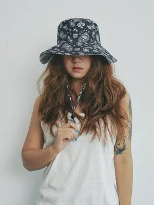 LOST PATTERN Paisley Cotton Reversible Sun Hat - Charcoal Black