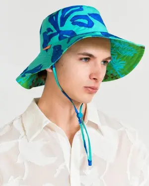 LOST PATTERN Nyc Tropical Bliss Reversible Sun Hat - Ocean Blue