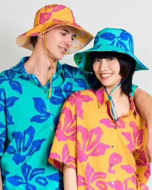 LOST PATTERN Nyc Tropical Bliss Reversible Sun Hat - Ocean Blue