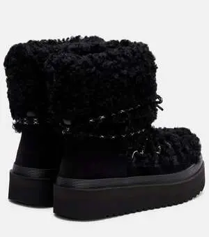 Tory Burch Mellow Shearling And Suede Lace-up Boots - Black