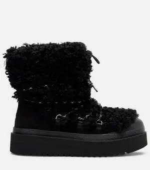Tory Burch Mellow Shearling And Suede Lace-up Boots - Black