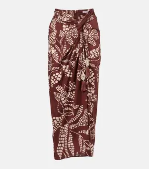 Poupette St Barth Uma Printed Cotton Midi Skirt - Brown