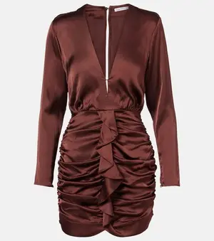 Poupette St Barth Ruffled Satin Minidress - Brown