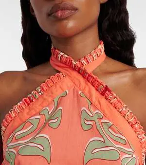 Poupette St Barth Suma Printed Cotton Crop Top