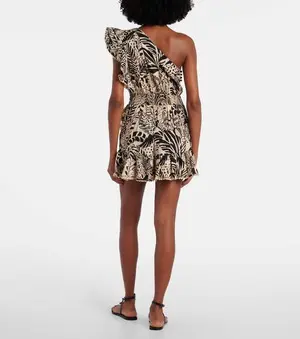 Poupette St Barth Corinne Ruffled Printed Mini Dress - Black