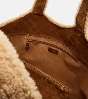 Saint Laurent Icare Maxi Shearling Shopper Tote - Beige
