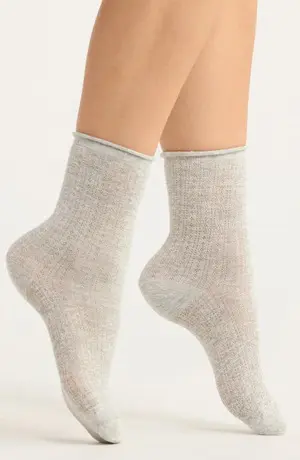 CASA CLARA Pointelle Stitch Crew Socks - Grey
