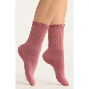 CASA CLARA Joanna Ruffle Trim Crew Socks - Rose