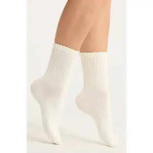 CASA CLARA Joanna Ruffle Trim Crew Socks - White