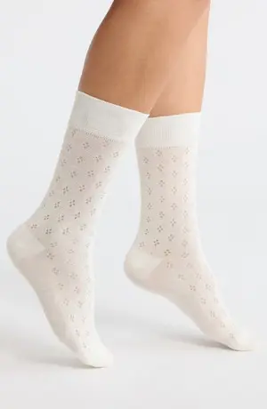 CASA CLARA Cadence Pointelle Crew Socks - White