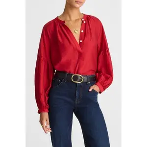 Madewell Shirred Balloon Sleeve Button-up Top - Crimson
