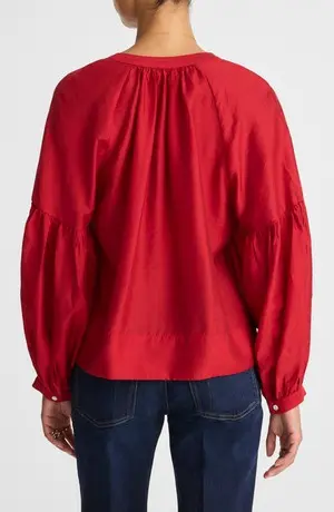 Madewell Shirred Balloon Sleeve Button-up Top - Crimson