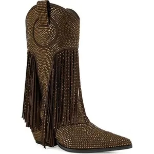 AZALEA WANG Greia Rhinestone Fringe Western Boots
