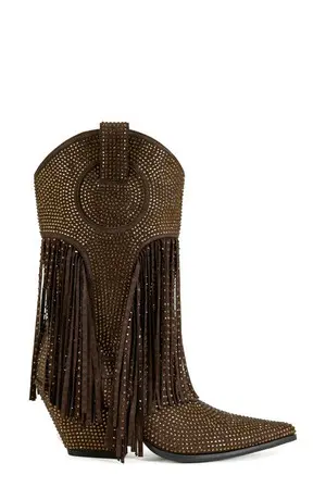 AZALEA WANG Greia Rhinestone Fringe Western Boots