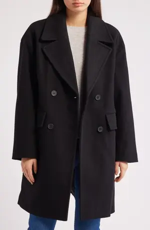 Lucky Brand Boxy Double Breasted Coat - Black