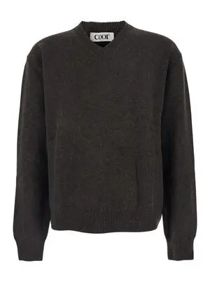 COOR Sweater With V-Neck And Ribbed Trims - Brown