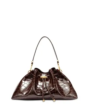 JIMMY CHOO Jimmy Cinch Medium Shiny Embossed Leather Shoulder Bag - Sambuco